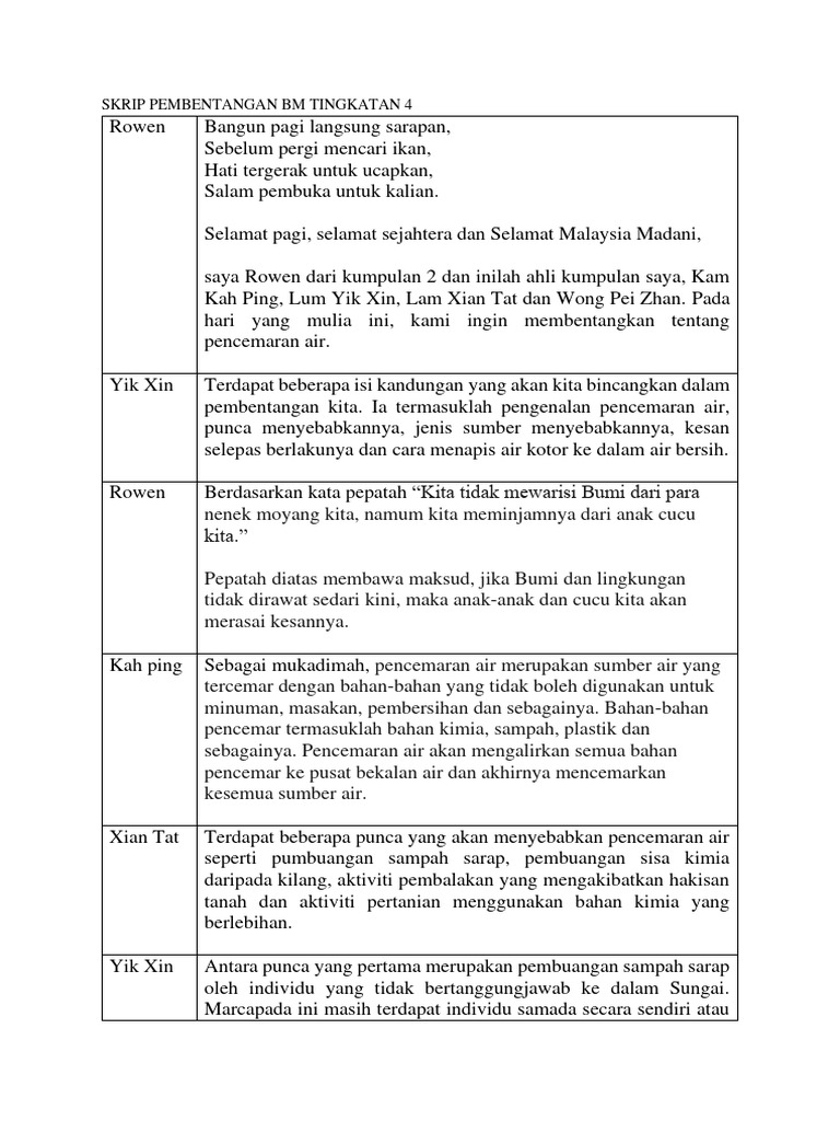 SKRIP PEMBENTANGAN BM TINGKATAN 4 | PDF