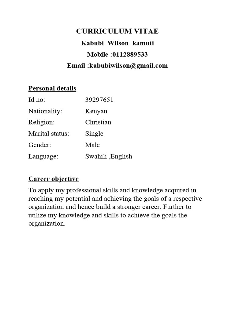 Kabubi Wilson Kamuti CV | PDF