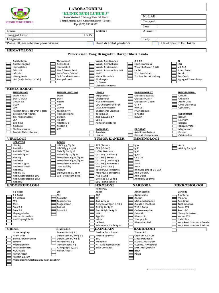 Form Rujukan Laboratorium | PDF | Medical Specialties