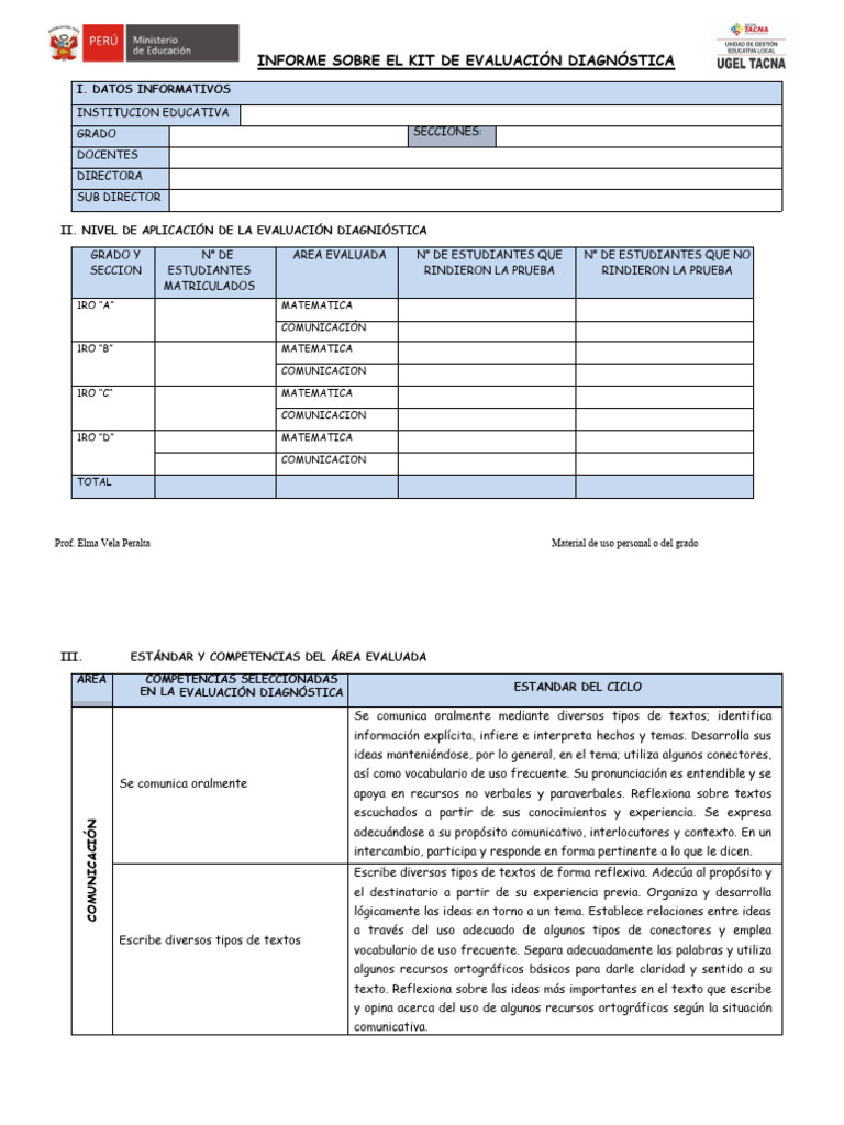 Informe Sobre Evaluación Diagnóstica 1ero Pdf Comunicación Maestros 7045