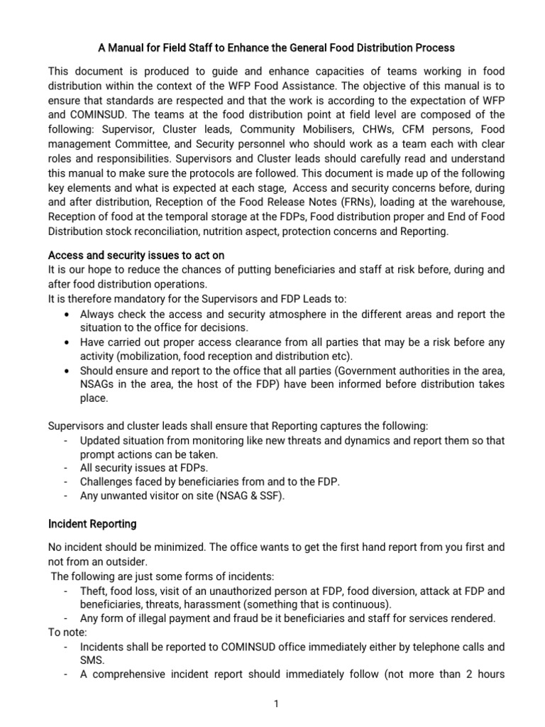WFP General Food Distribution Manual | PDF | Malnutrition | Securities