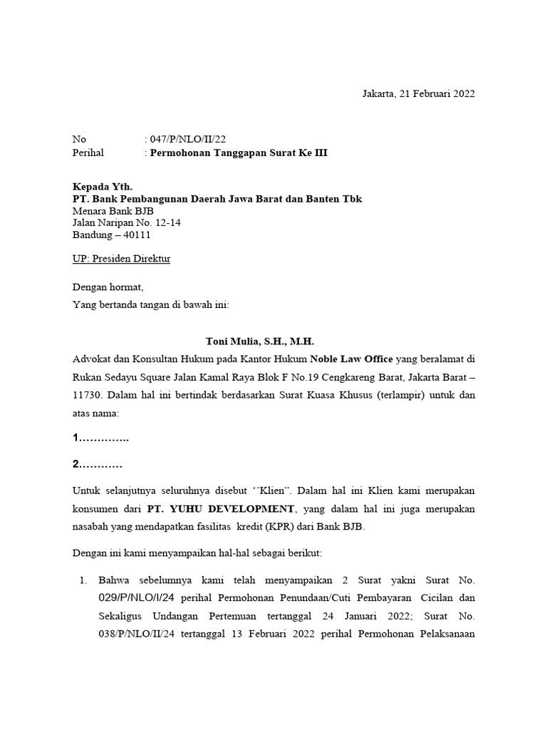 permohonan surat ke bank | PDF