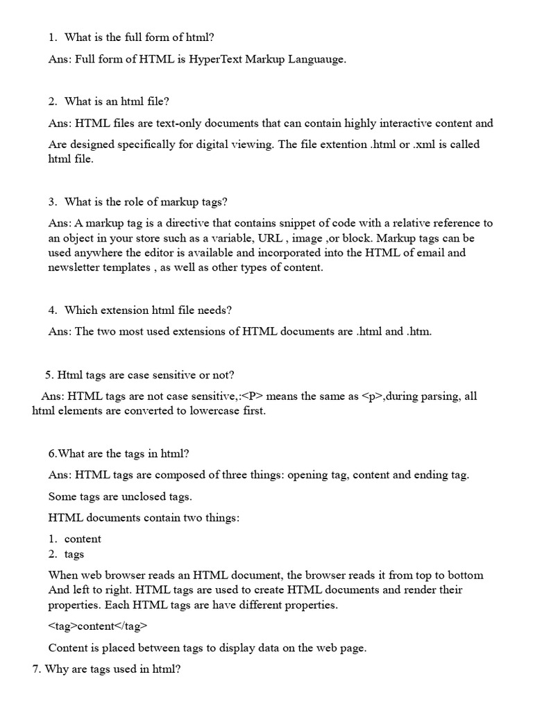HTML Interview Question SEVE | PDF | Html Element | Html