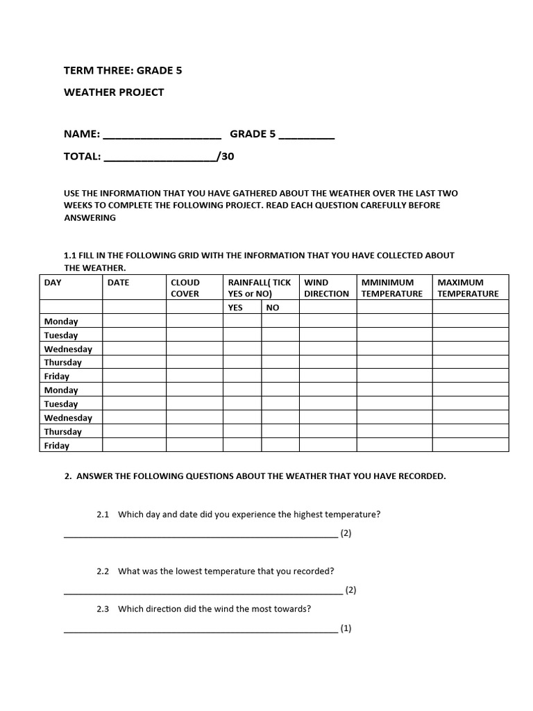 Grade 5 WEATHER PROJECT (4626) | PDF | Weather | Rain