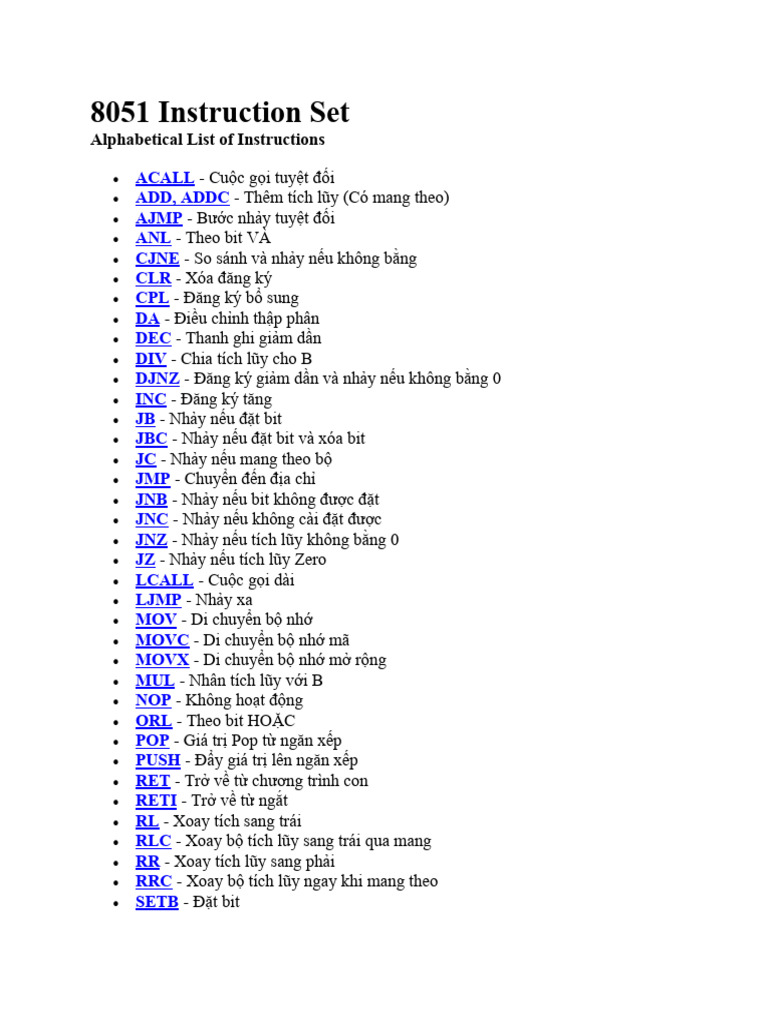8051 Instruction Set | PDF | Computer Hardware | Computer Programming