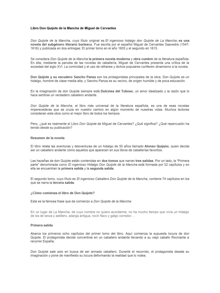 Análisis Literario de Don Quijote de La Mancha | PDF | Don Quijote ...