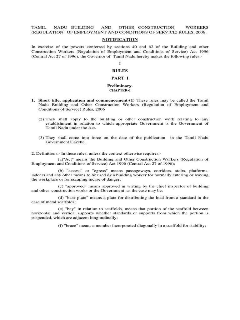 Tamil Nadu BOCW Safety Rules 2006 | PDF | Scaffolding | Tunnel