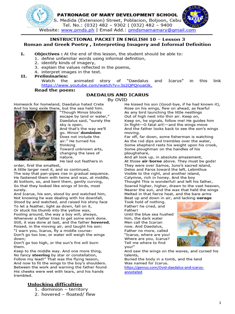 Instructional Packet English 10 Lesson 3 | Download Free PDF | Poetry