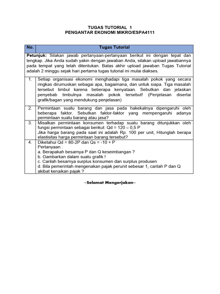 Tugas 1 Pengantar Ekonomi Mikro | PDF