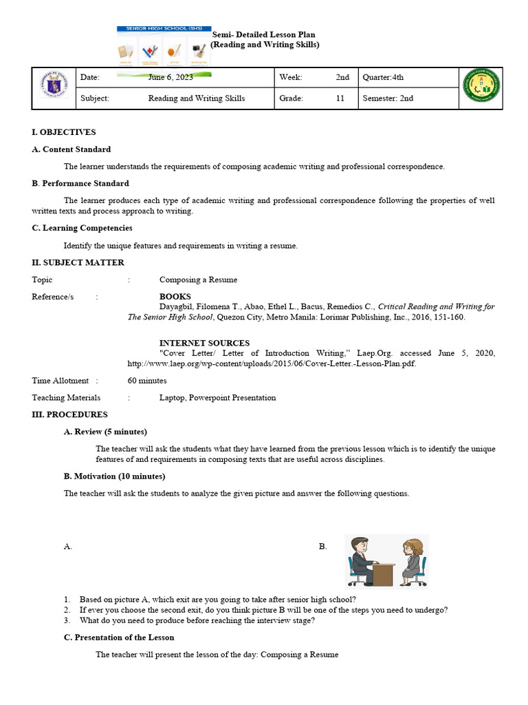 Resume Writing Lesson Plan | PDF | Résumé | Learning