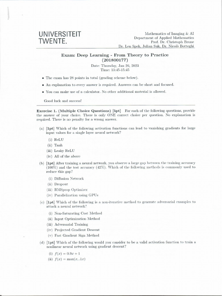 Deep Learning - 2023-01-26 - Exam Deep Learning | PDF