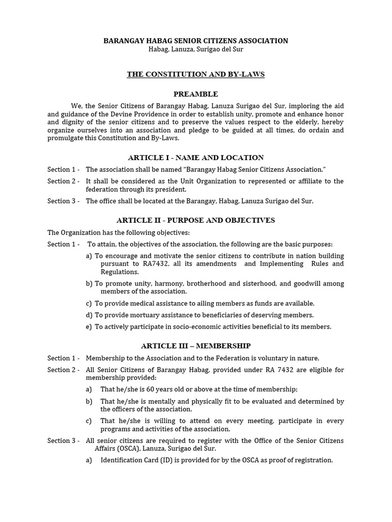 Constitution and ByLaws of Barangay Habag Senior Citizens Association ...