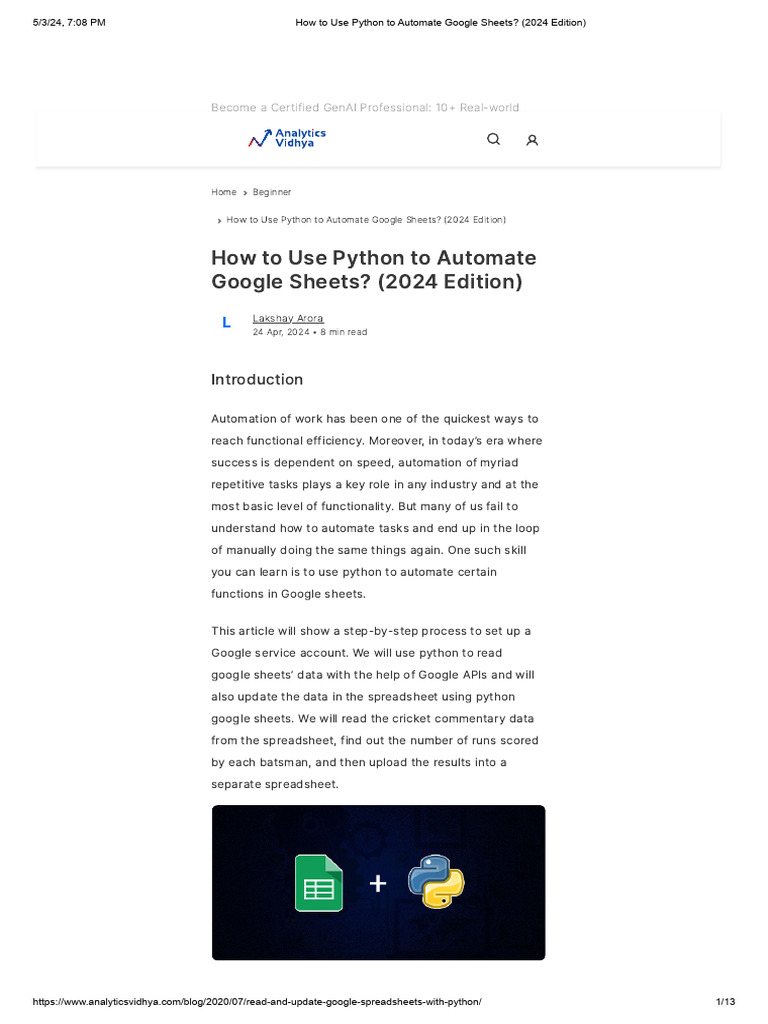 How To Use Python To Automate Google Sheets - (2024 Edition) | PDF | Spreadsheet | Computing