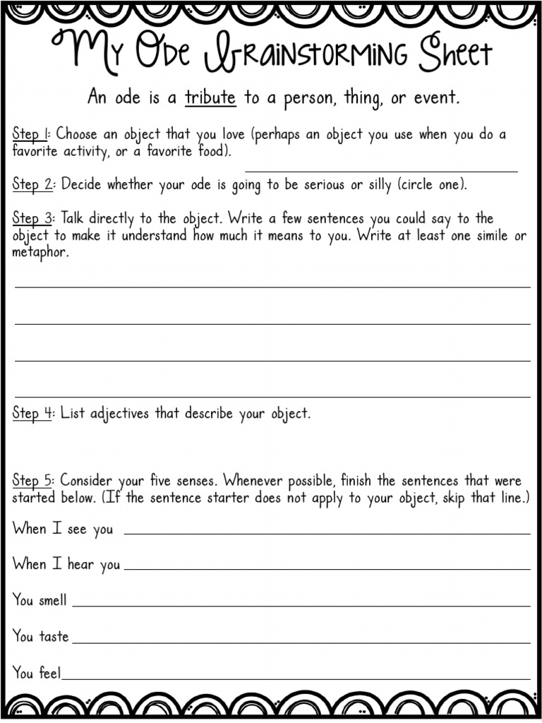 Free Ode Worksheet For Poetry Unit | PDF