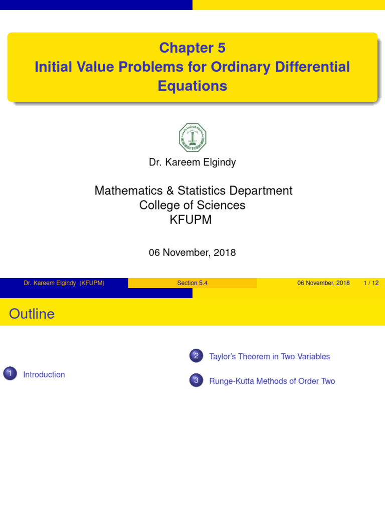 Initial Value Problems For Ordinary Differential Equations: Mathematics & Statistics Department ...