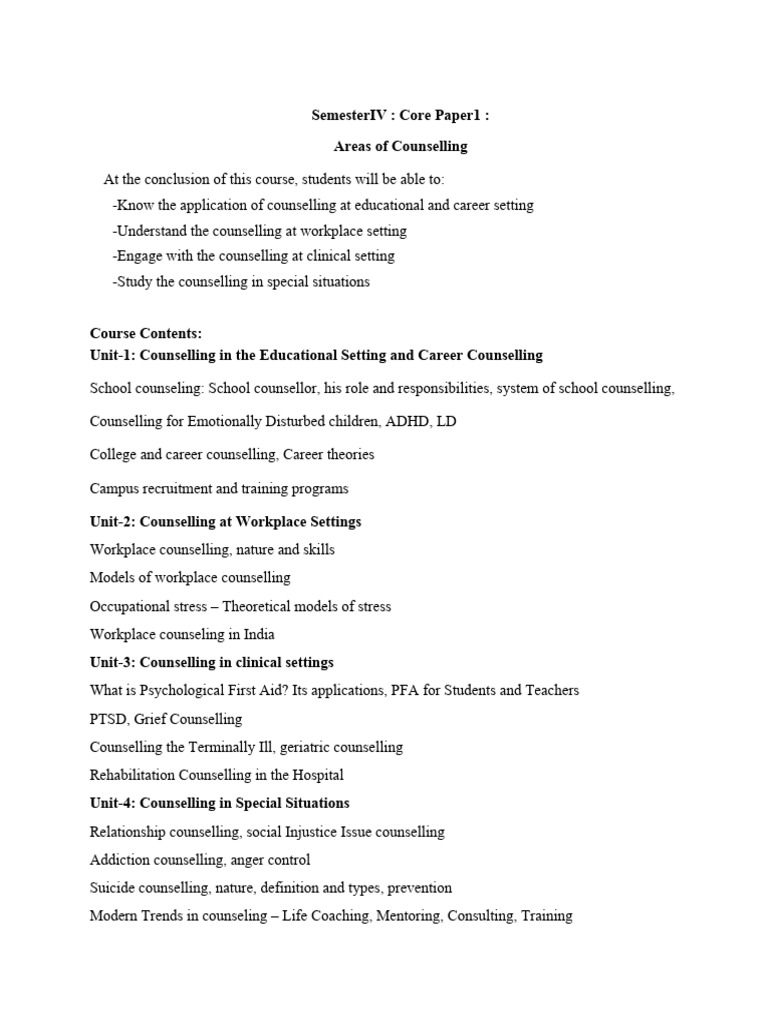 Areas of Counselling | Download Free PDF | Self Efficacy | Psychotherapy