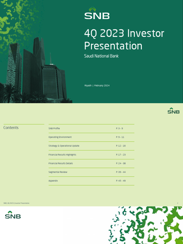 SNB 4Q 2023 Investor Presentation | PDF | Banks | Investing