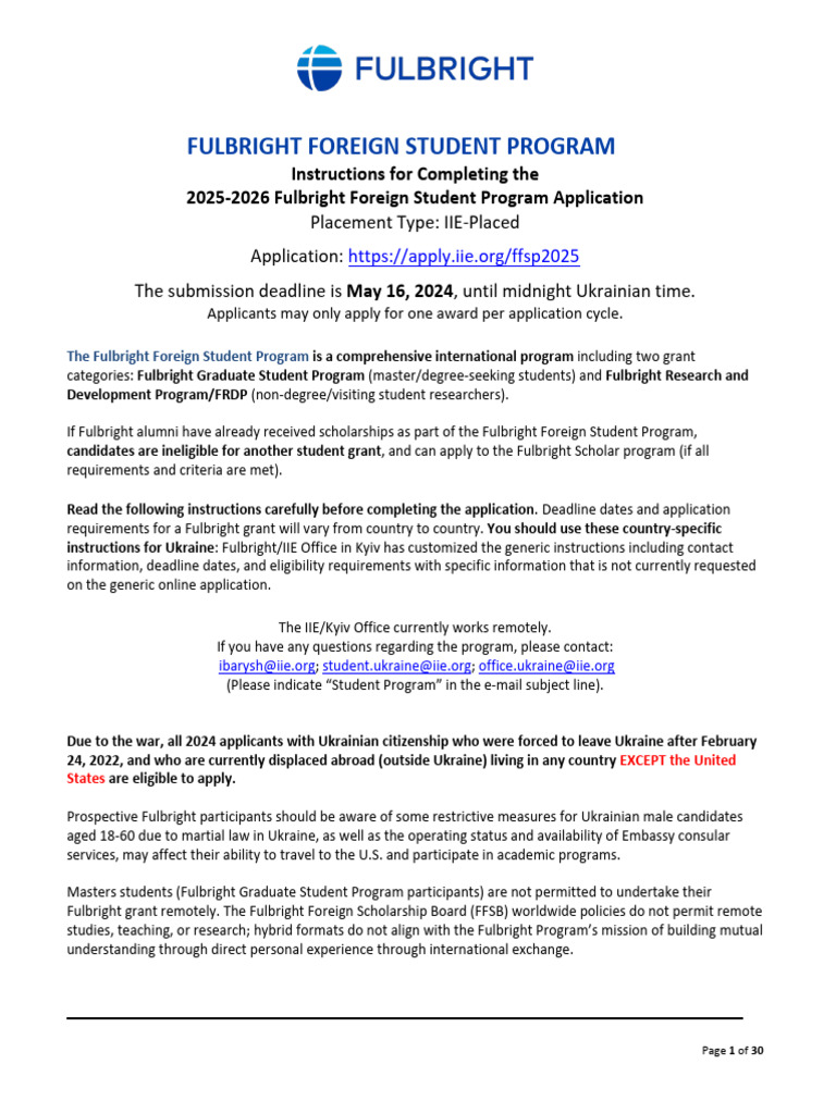 Fulbright Foreign Student Program: Placement Type: IIE-Placed Application: The Submission ...