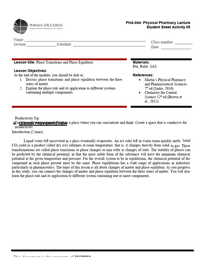 SAS5 - Physical Pharmacy (Phase Transitions and Phase Equilibria) | PDF ...