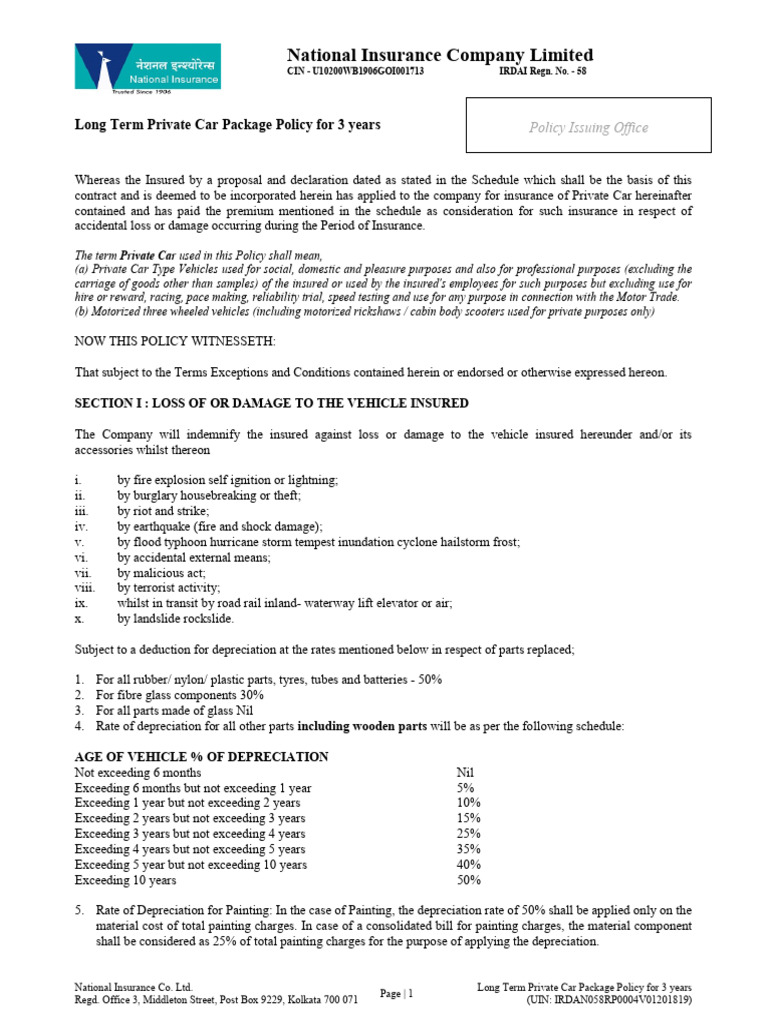Long Term Private Car Package Policy | PDF | Insurance