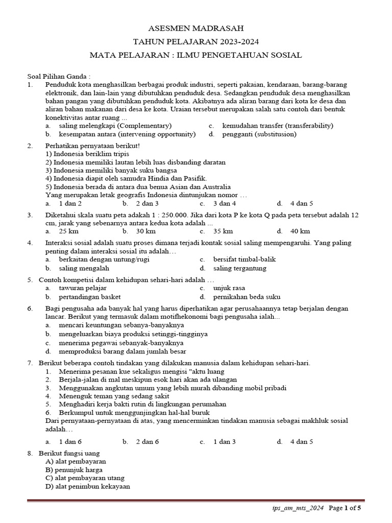 9 Soal AM IPS Kelas 9 TP. 2023-2024 | PDF