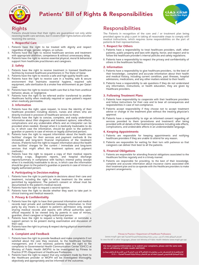 Patients' Bill of Rights and Responsibilities | PDF | Patient | Health Care