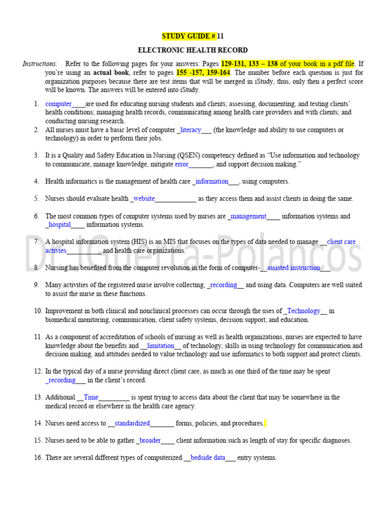 11 Study Guid Electronic Health Record Pdf Electronic Health Record