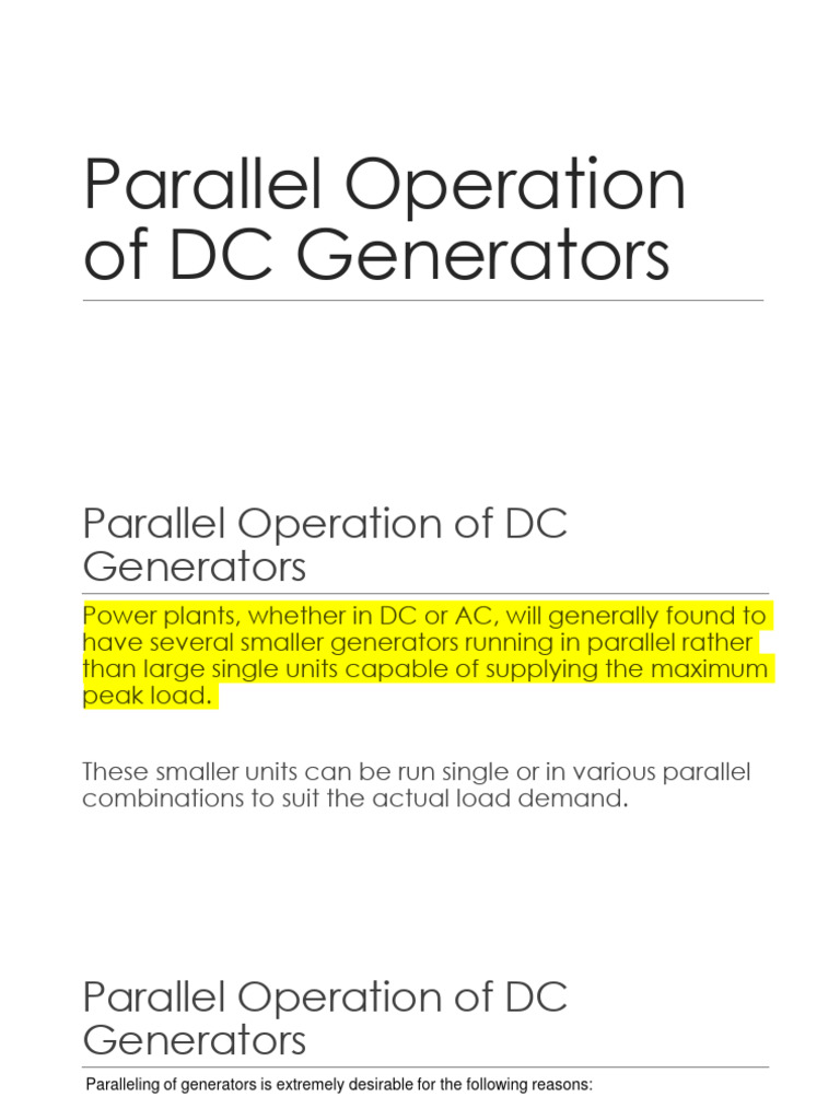 Parallel Operation of DC Machine | PDF | Electric Generator | Series And Parallel Circuits