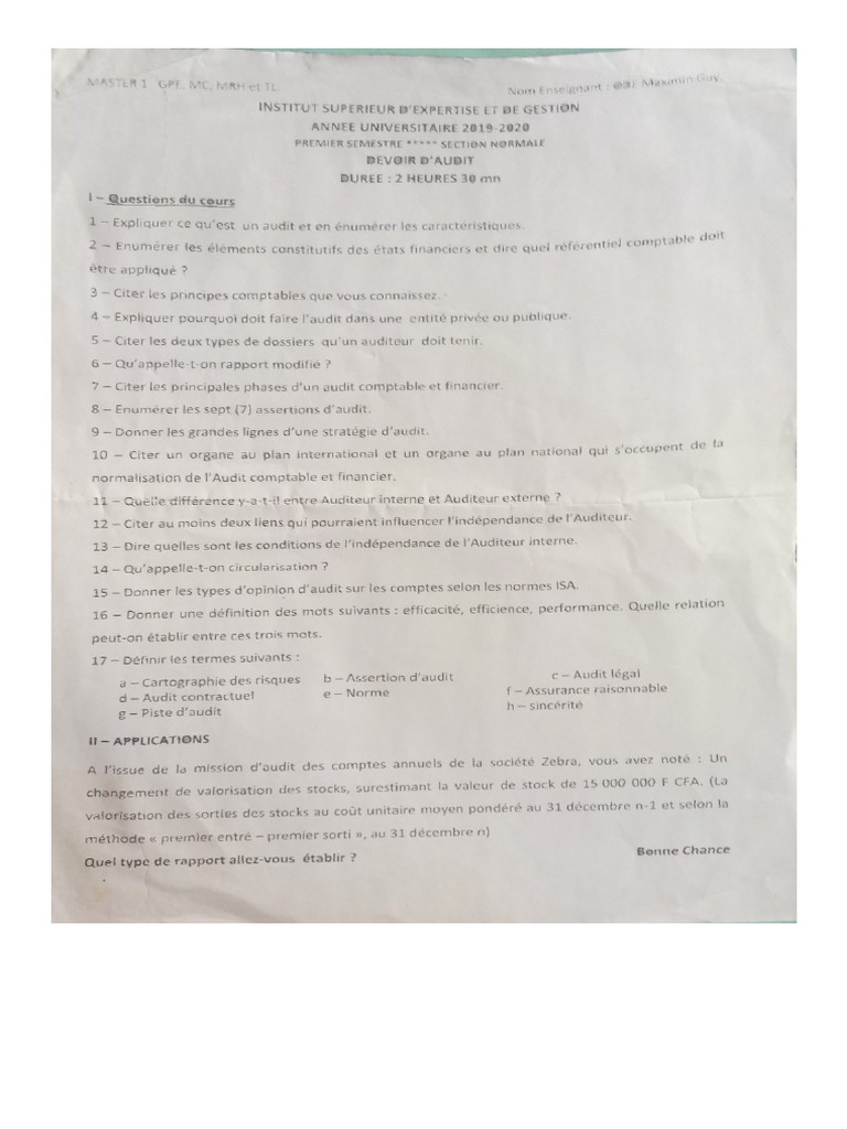 Devoir d'Audit | PDF