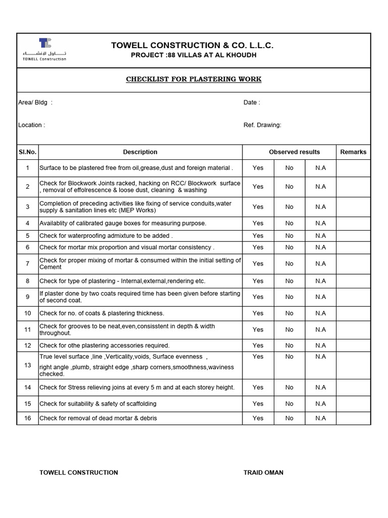 Checklist For Plaster | Download Free PDF | Industrial Processes ...