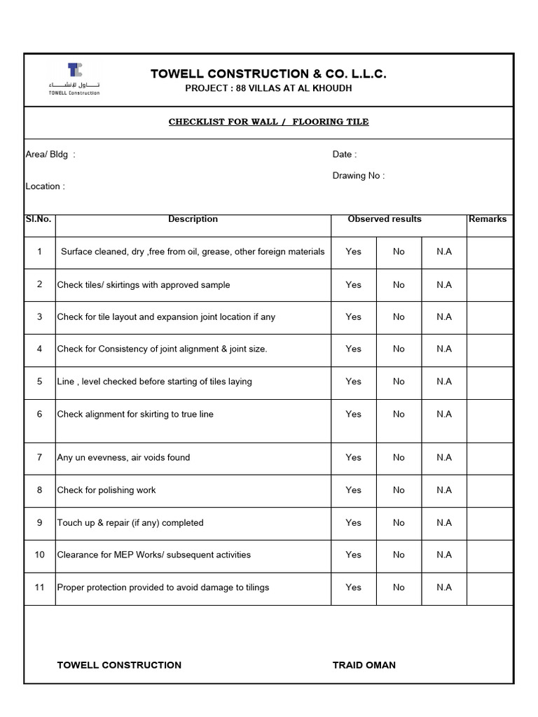 Checklist For Wall Flooring Tile (REV 20.01) | PDF | Technology ...