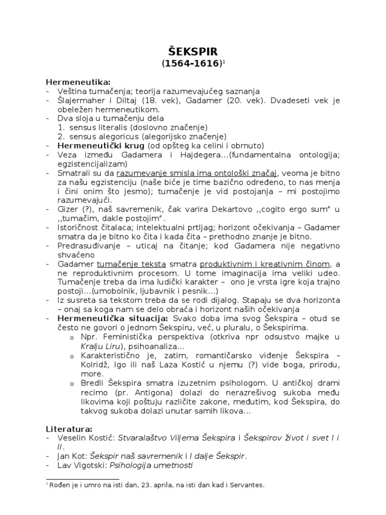 Šekspir, Uvod, Ispit | PDF