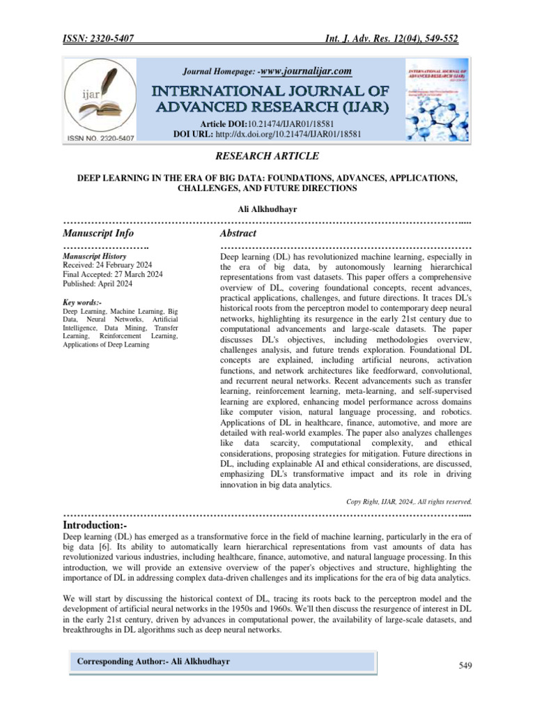 Deep Learning In The Era Of Big Data Foundations Advances