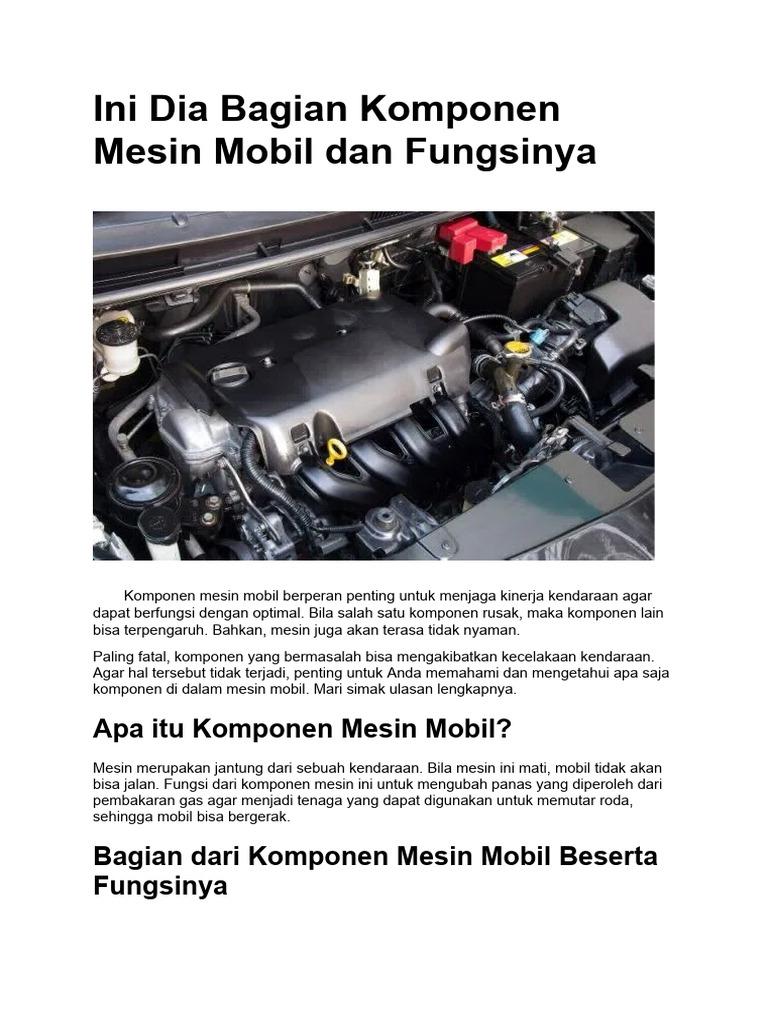 Ini Dia Bagian Komponen Mesin Mobil Dan Fungsinya | PDF
