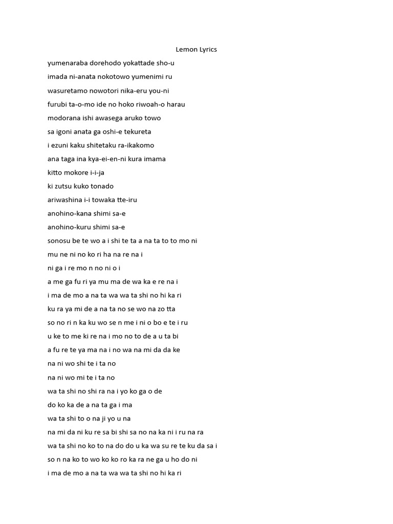 Lemon Lyrics | PDF