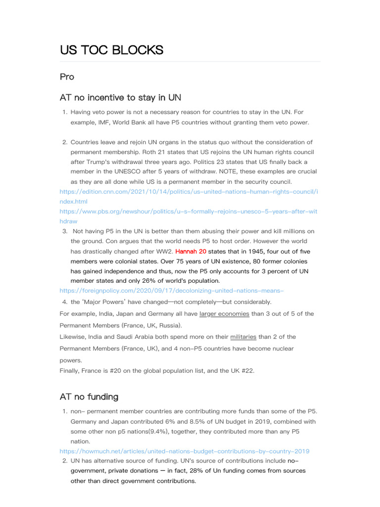 US TOC BLOCKS | PDF | United Nations Security Council | United Nations