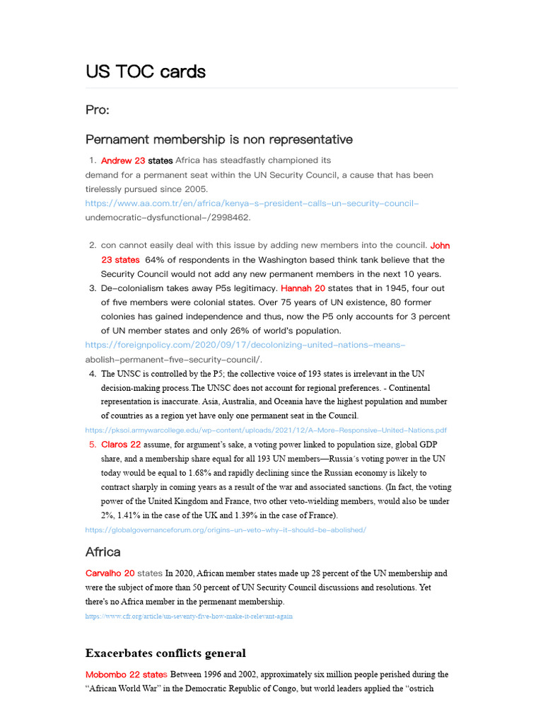 US TOC Cards | PDF | United Nations Security Council | United Nations