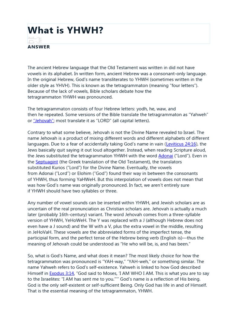What Is YHWH | PDF | Tetragrammaton | Jehovah