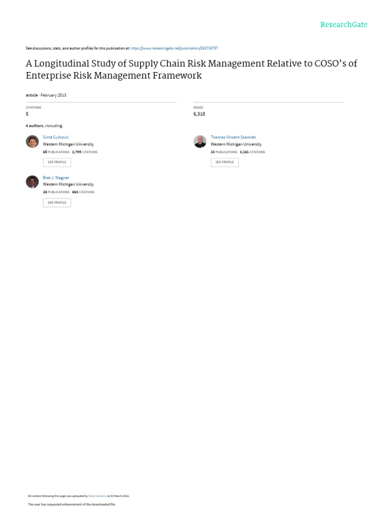 A Longitudinal Study of Supply Chain Risk Management Relative to COSO's ...