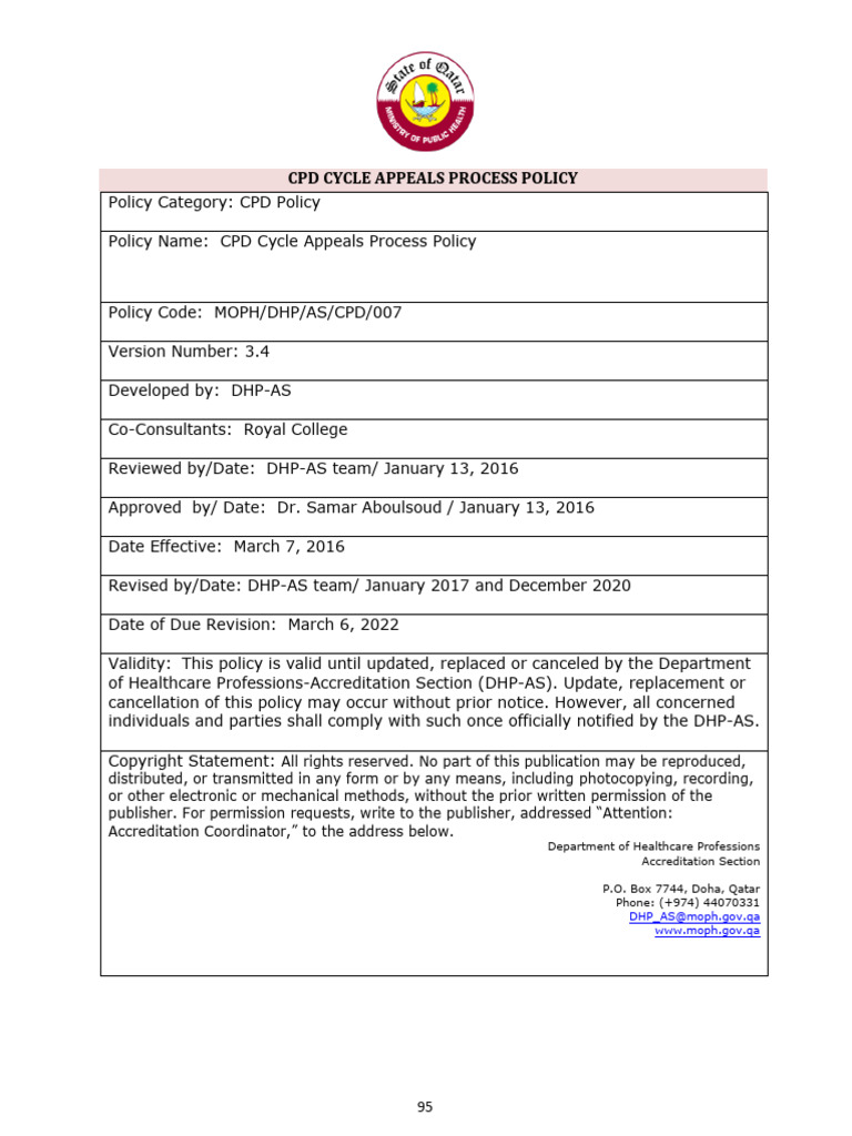 CPD Cycle Appeals Process Policy | PDF | Regulatory Compliance | Health ...
