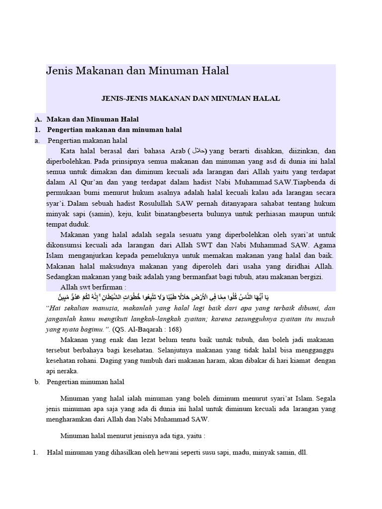 Jenis Makanan Dan Minuman Halal | PDF