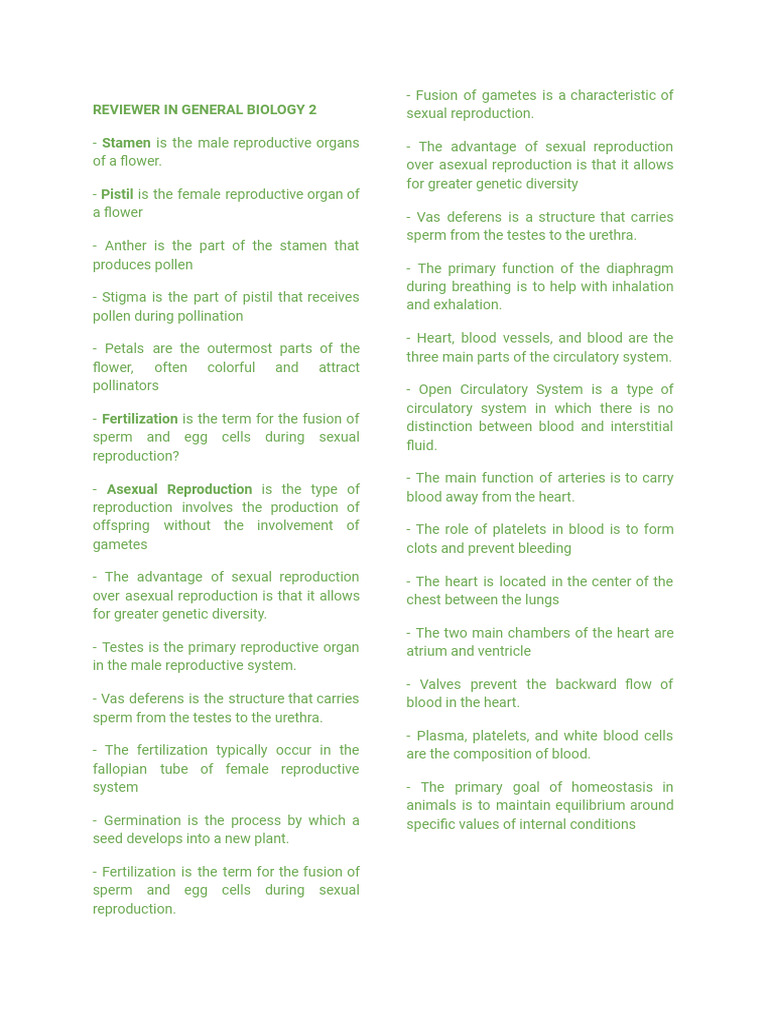 Reviewer in General Biology 2 | PDF | Sexual Reproduction | Reproduction