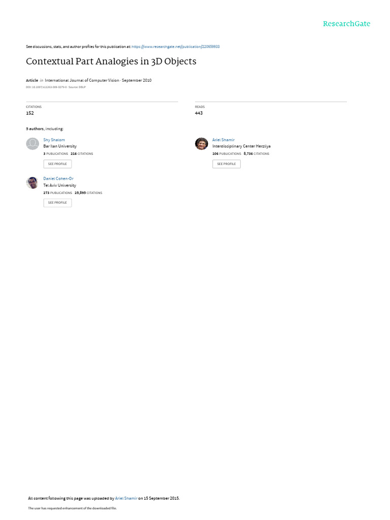 Contextual Part Analogies in 3D Objects | PDF | Image Segmentation | Cluster Analysis
