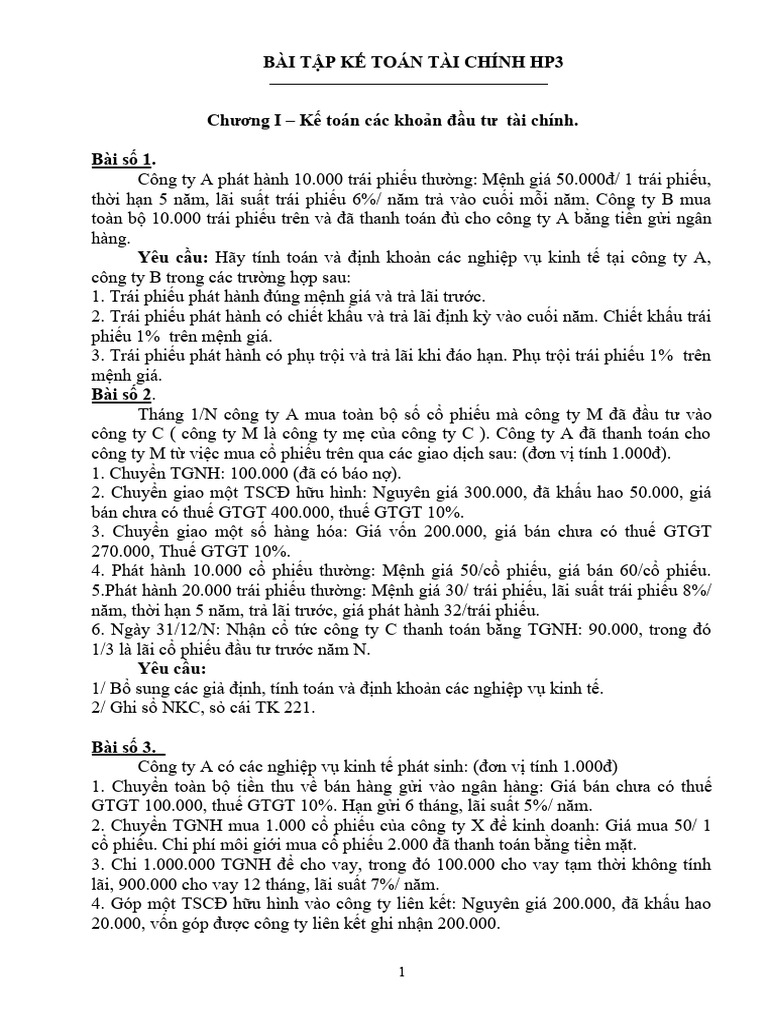 BÀI TẬP KTTC 3 | PDF