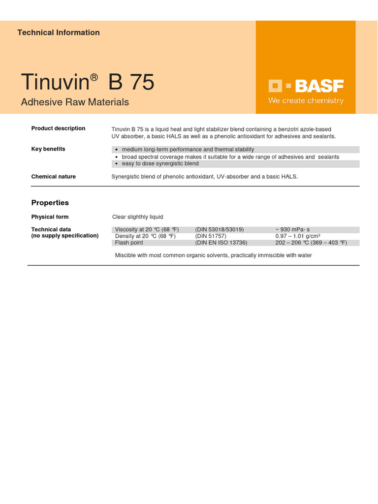 Tinuvin+B+75 TDS 30602381 EN | Download Free PDF | Ultraviolet | Absorbance