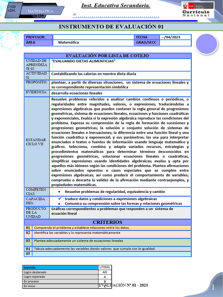 LC 1 Mat 5° Sem 01 - Unid 02 | Descargar gratis PDF | Ecuaciones | Fórmula