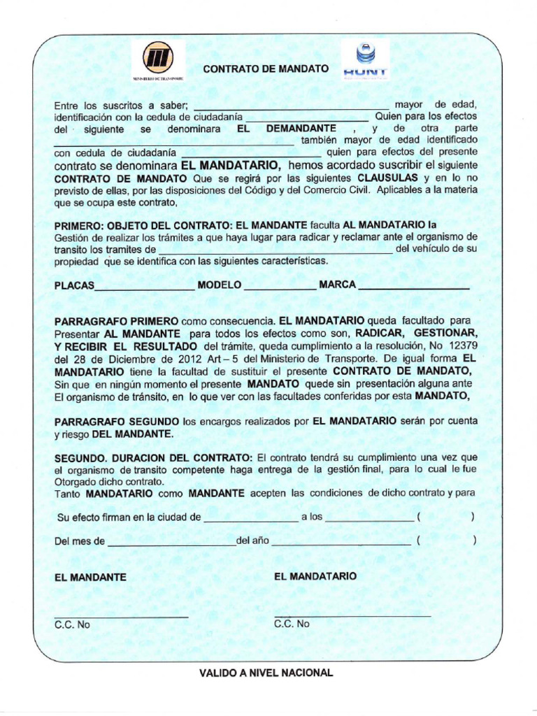 Contrato de Mandato para Trámites de Tránsito | PDF
