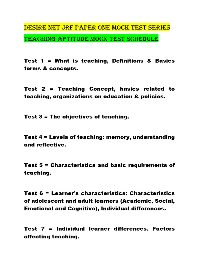 JRF Teaching Aptitude Mock Tests Series | PDF | Wellness | Science ...