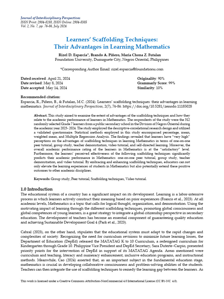 Learners' Scaffolding Techniques: Their Advantages in Learning ...