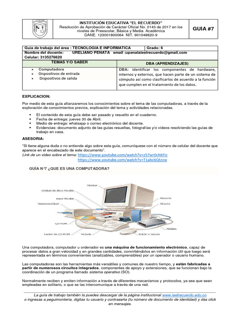 Guias 7 8 9 Informatica Grado 6° | Descargar gratis PDF | Hardware de la computadora | Periférico
